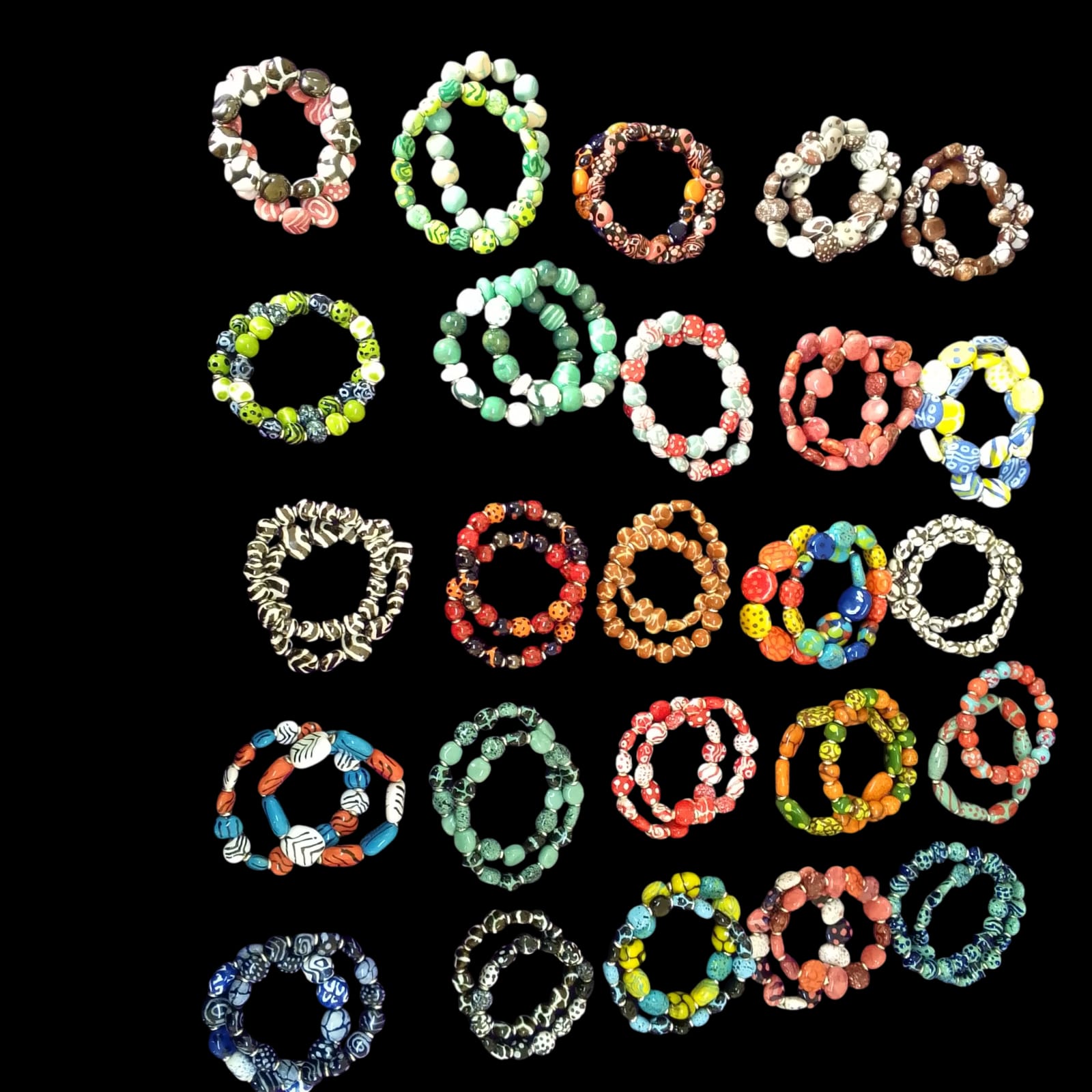 Unique bracelet handmade using fairtrade hand painted ceramic beads ...